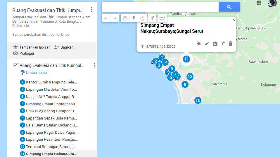 Memetakan Titik Kumpul Bencana Gempa di Kota Bengkulu Melalui Google My ...
